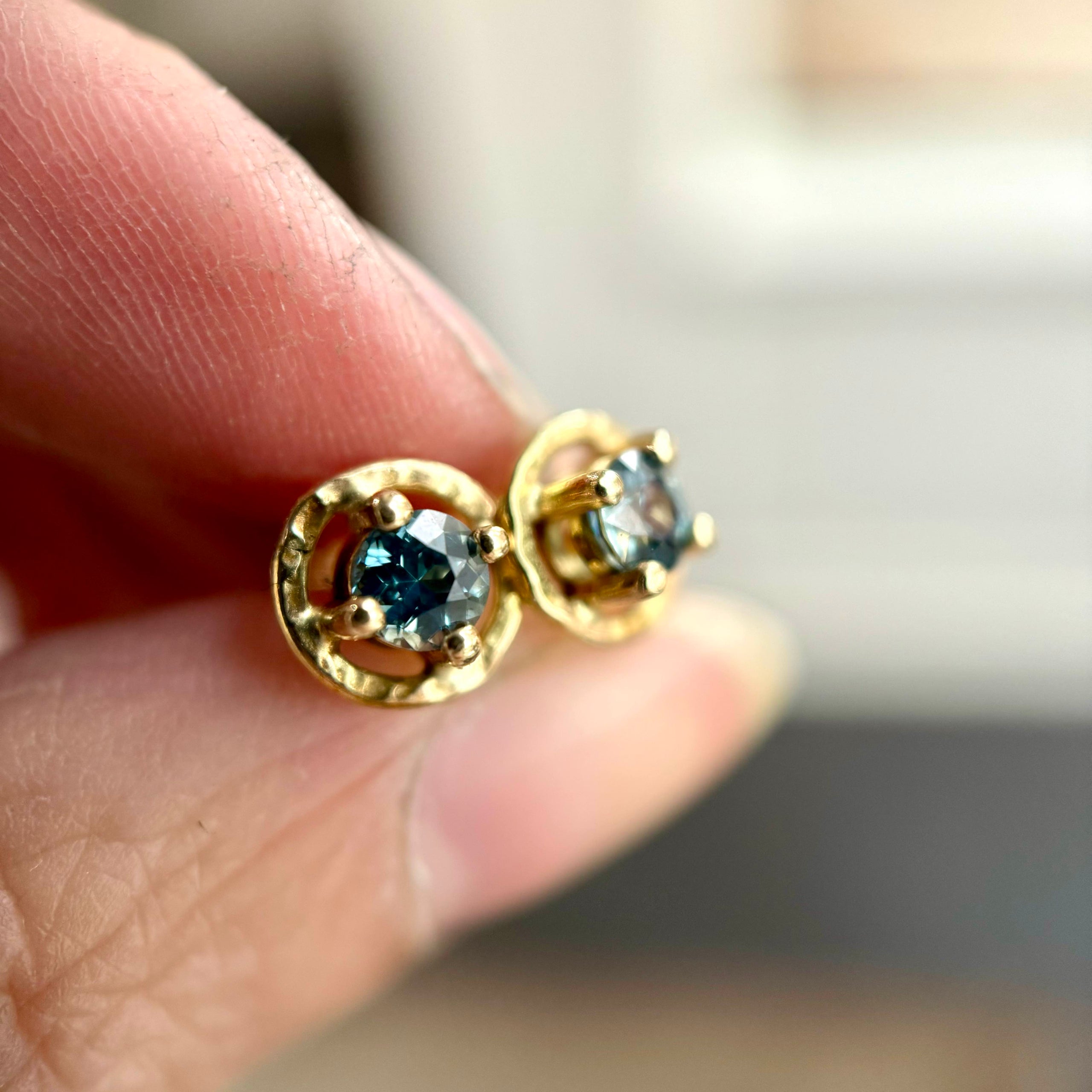 Sapphire Hammered Halo Studs | Skelton Jewelry
